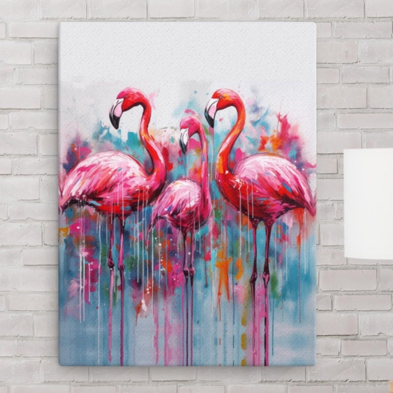 Abstract Flamingos Art on Canvas, Tropical Wall Art, Colorful Prints ...