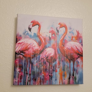 Abstract Flamingos Art on Canvas, Tropical Wall Art, Colorful Prints ...