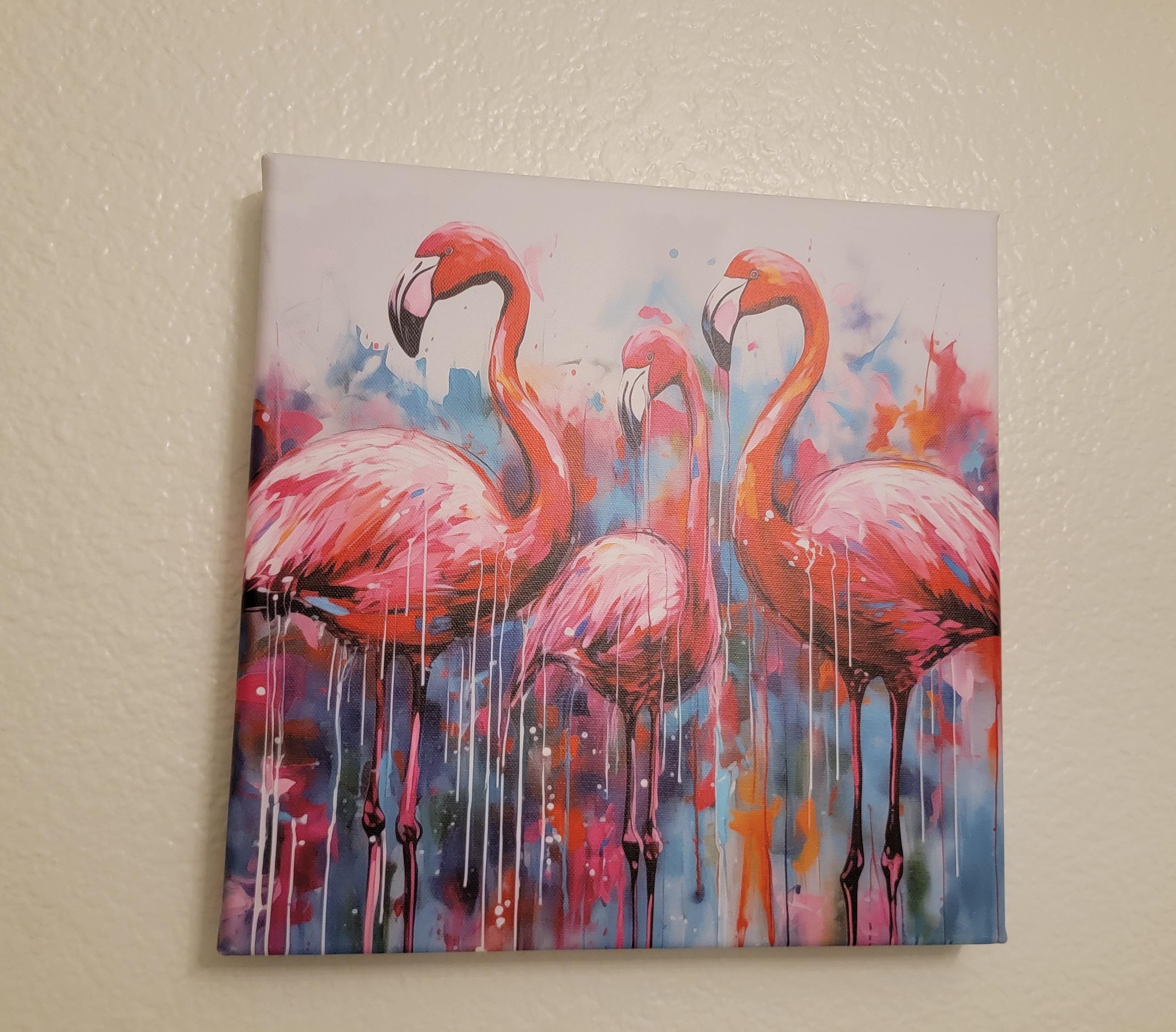 Abstract Flamingos Art on Canvas, Tropical Wall Art, Colorful Prints ...