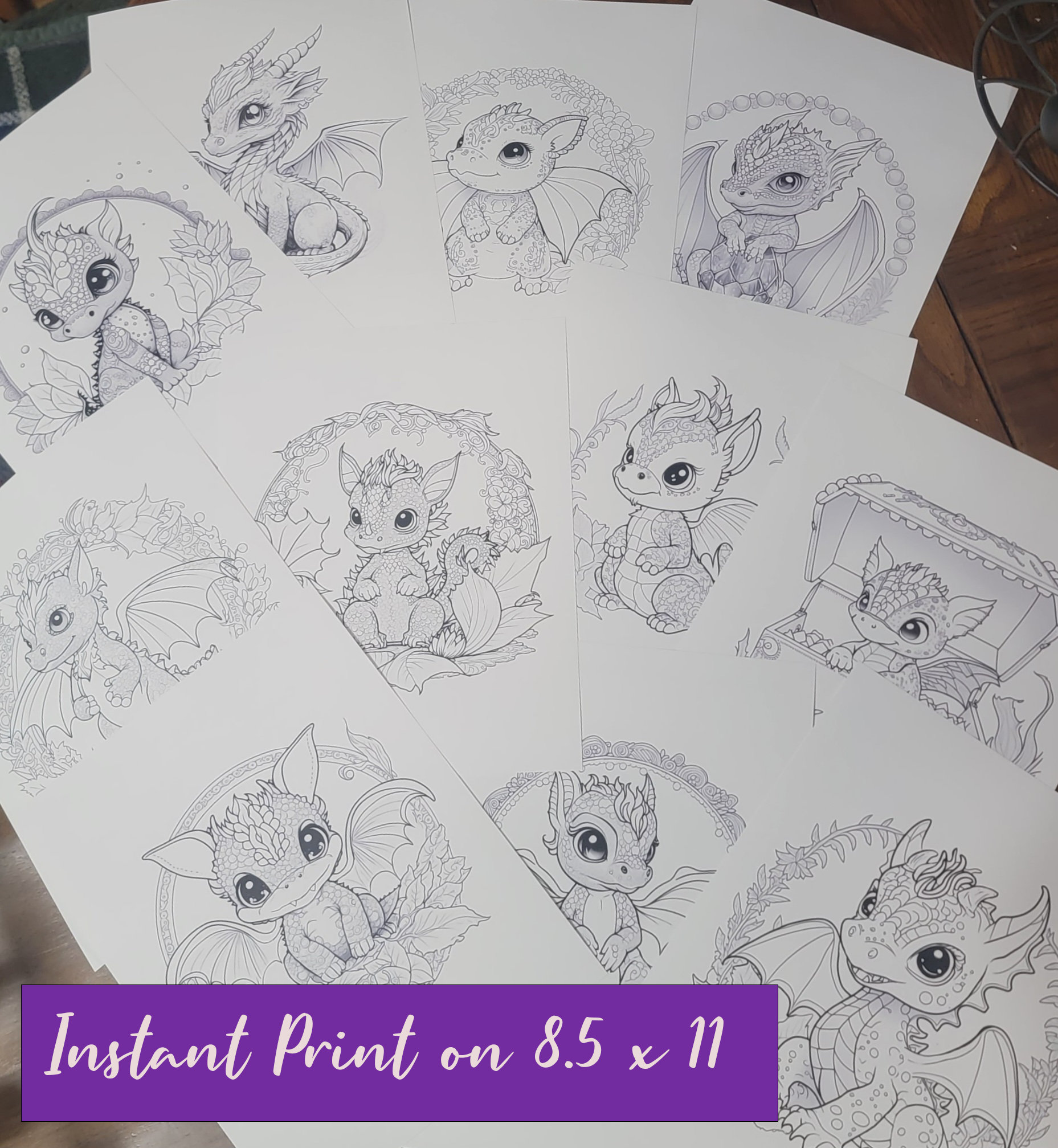 Baby Dragon Coloring Pages, Fantasy Printable Coloring Pages, Instant ...