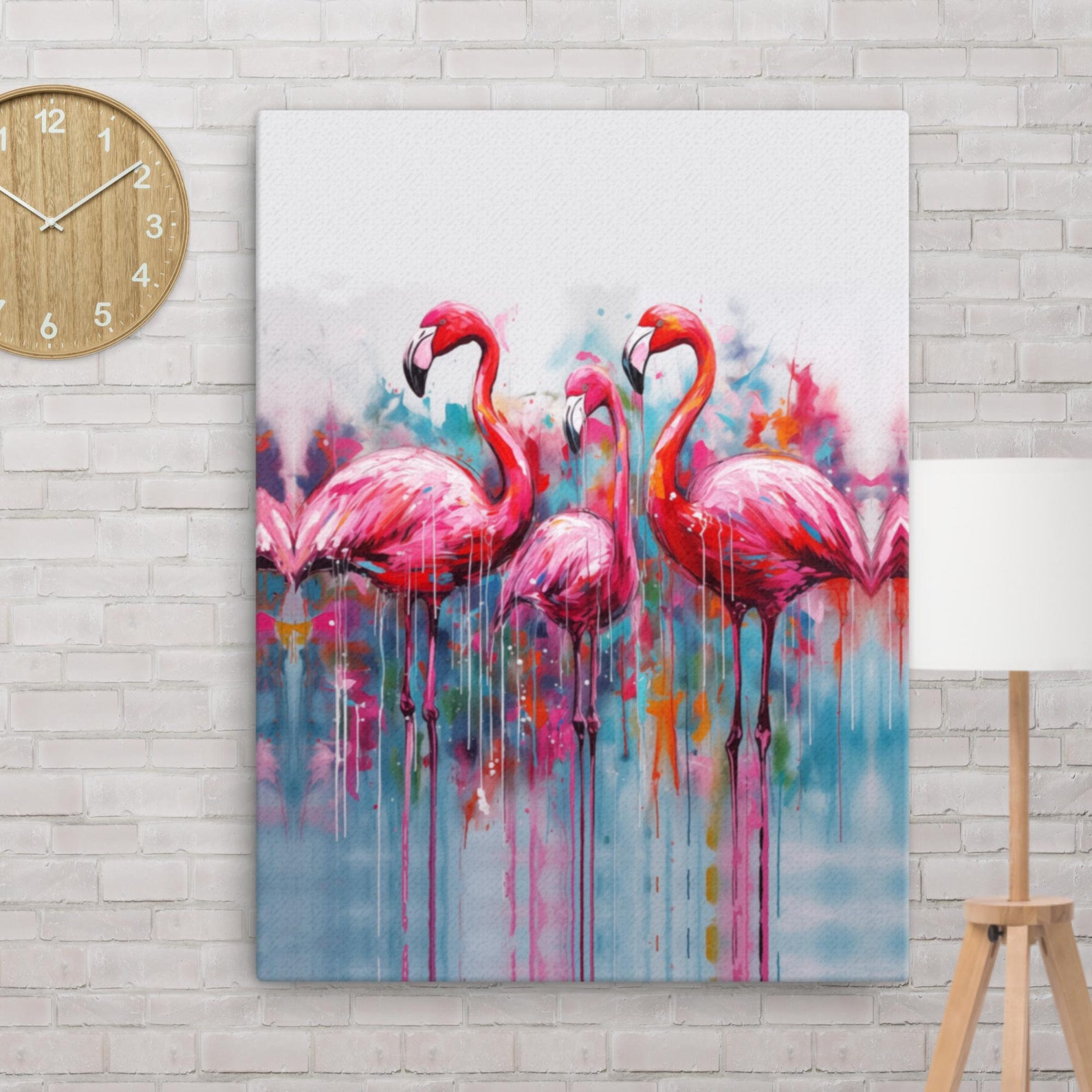 Abstract Flamingos Art on Canvas, Tropical Wall Art, Colorful Prints ...