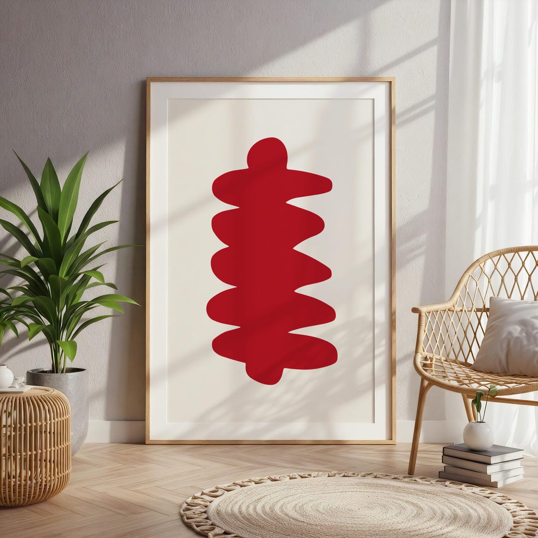 Modern Abstract Red Wall Art Print, Minimalist Decor, Scandi Poster ...