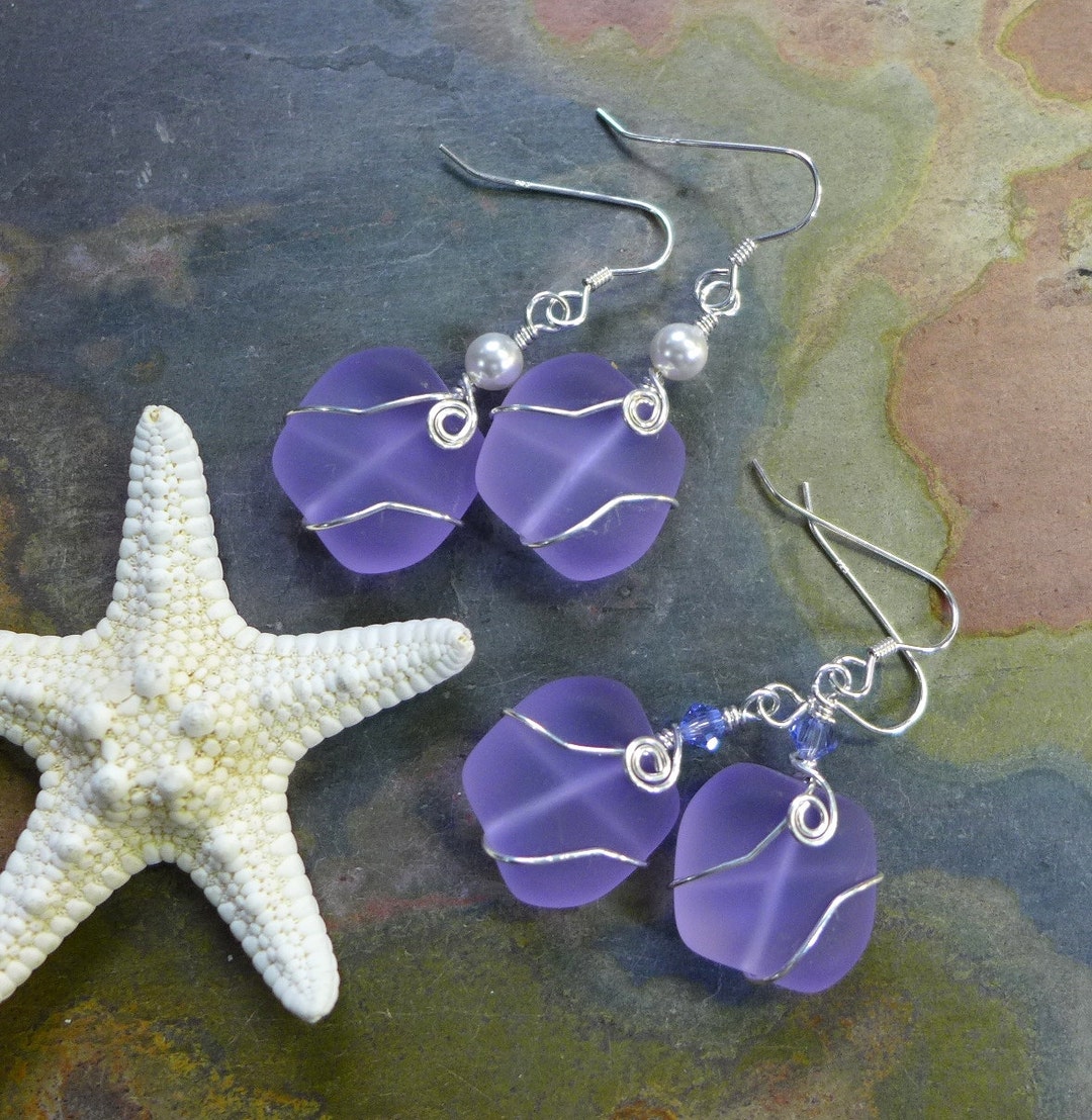 Periwinkle Sea Glass Earrings in Sterling Silver Earwires-lavender Recycled Glass Earrings Glass ...
