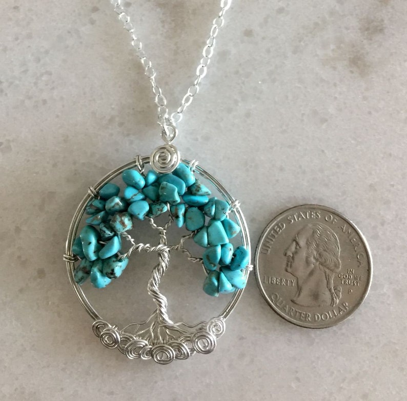Turquoise Tree of Life Necklace: Sterling Silver Wire Wrapped Pendant ...