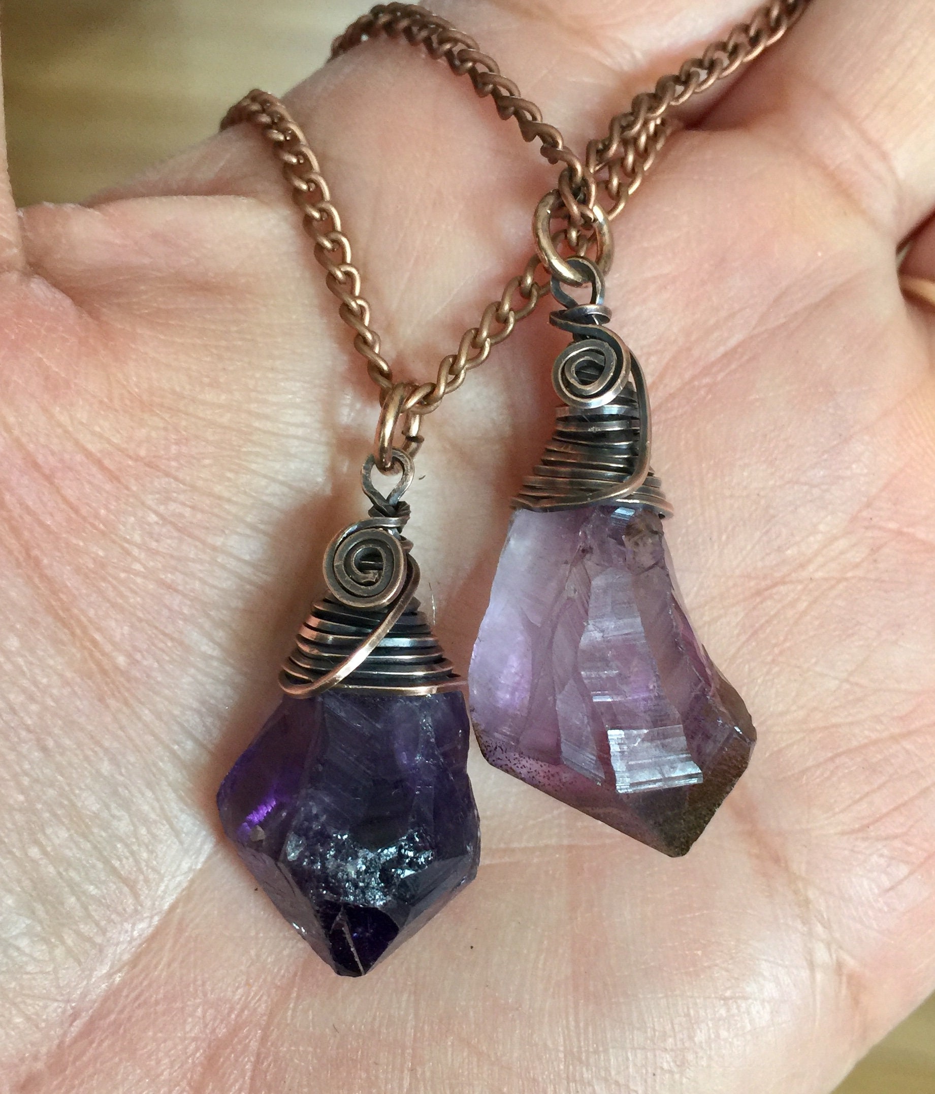 Wire Wrapped Amethyst Necklace in Antiqued Copper,Amethyst Pendant ...