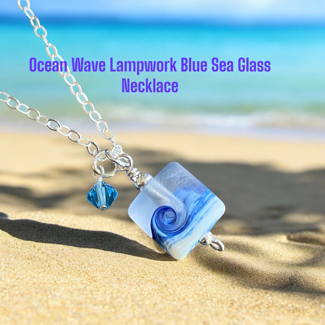 Ocean Beach Wave Necklace, Blue Beach Wave Necklace,ocean Wave Lampwork ...