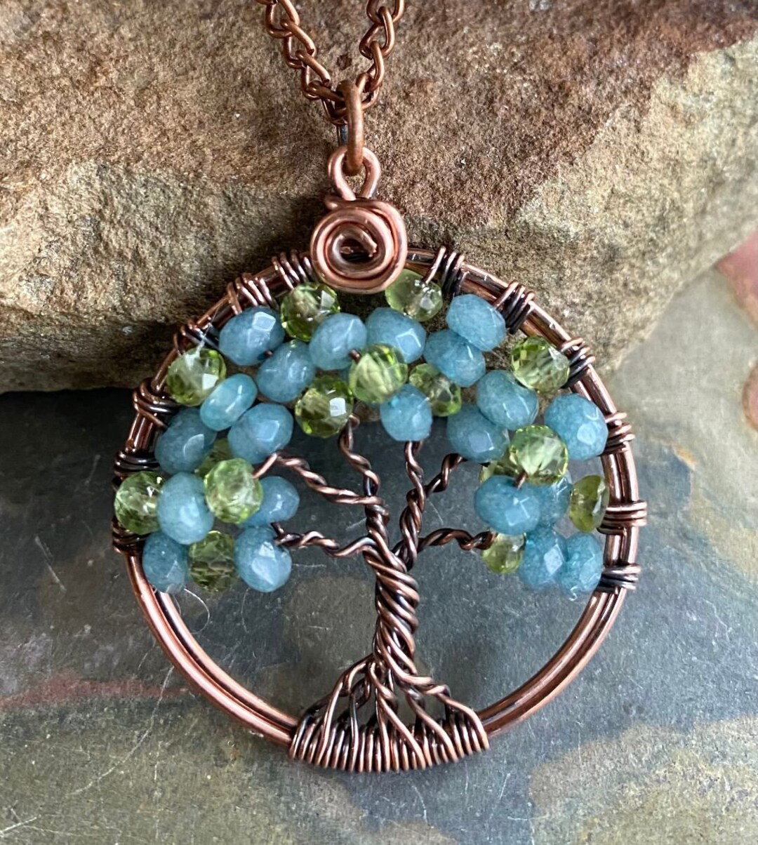 Aquamarine/peridot Tree of Life Necklacemini/petite - Etsy