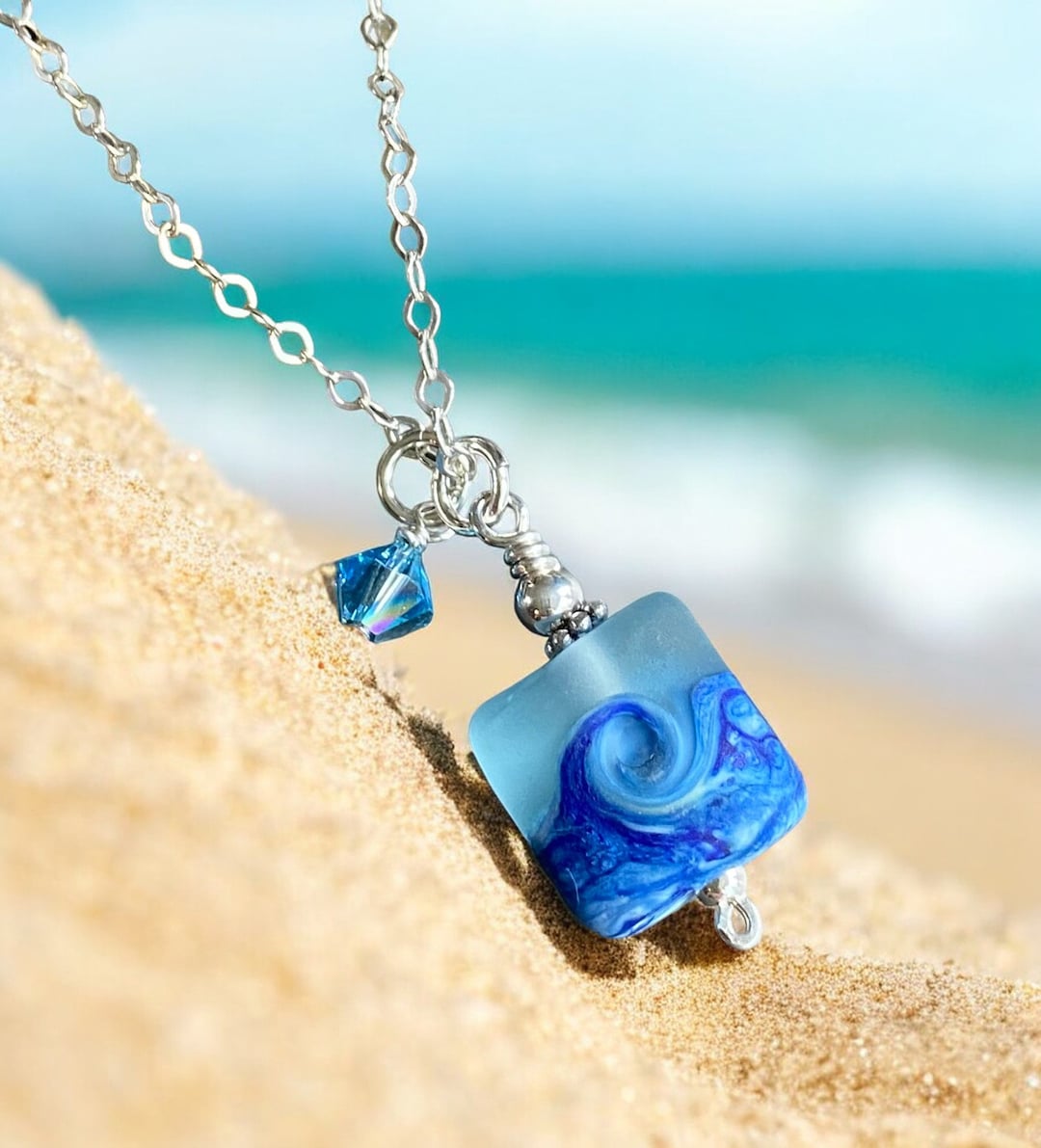 Ocean Beach Wave Necklace, Blue Beach Wave Necklace,ocean Wave Lampwork ...