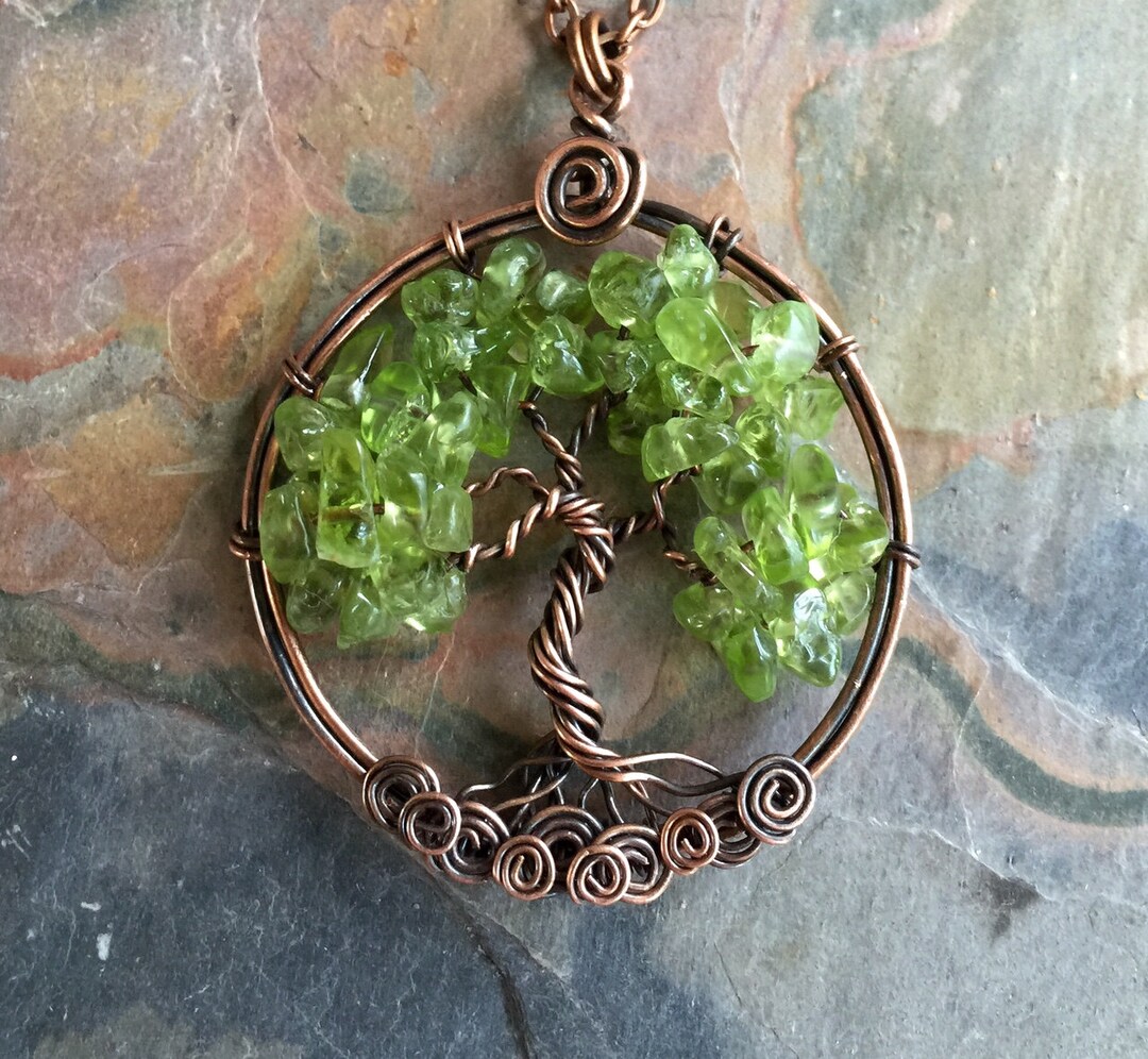 READY SHIP in 1 to 2 Days, Peridot Tree of Life Pendant Antiqued Copper ...