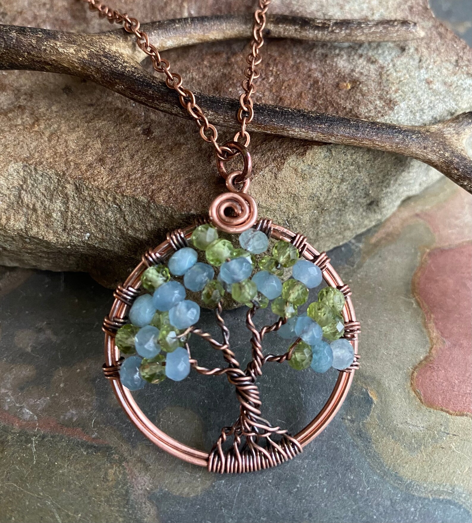 Aquamarine/peridot Tree of Life Necklacemini/petite - Etsy