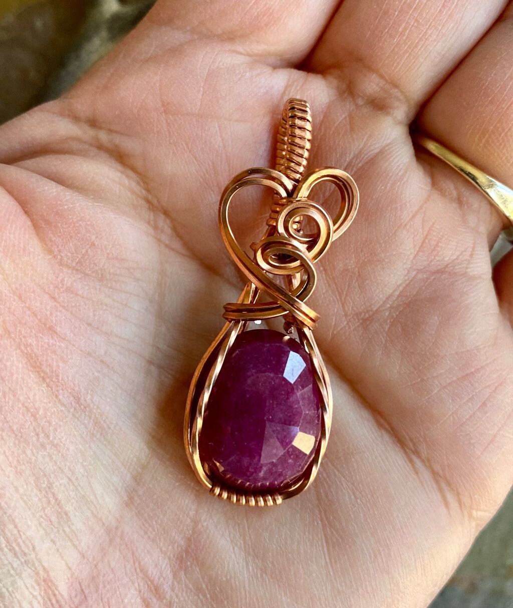 Fancy Ruby Necklace,Wire Wrapped Ruby Necklace Antiqued Copper,Genuine ...
