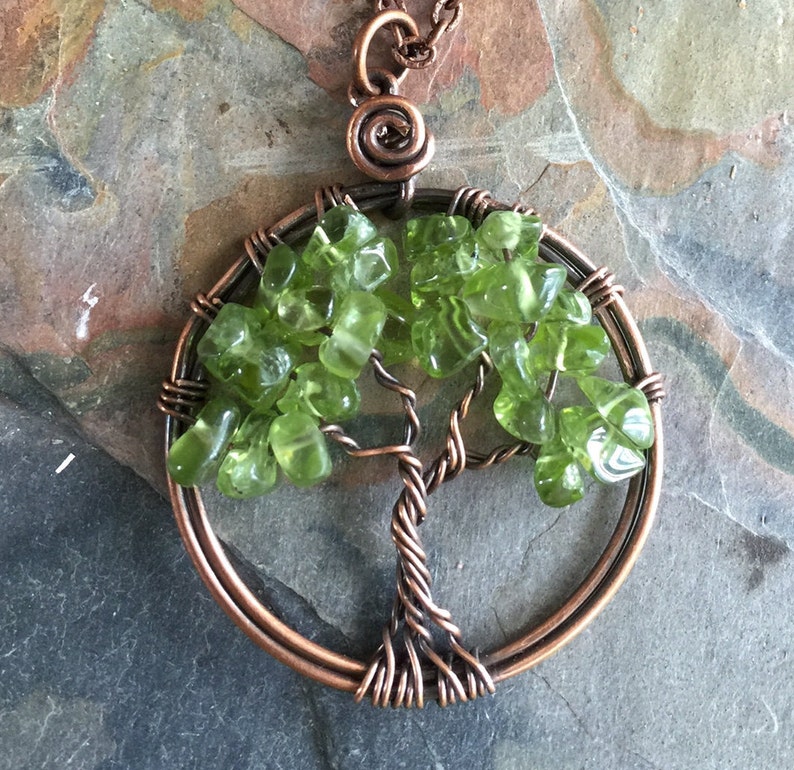 Petite-mini-small Peridot Tree of Life Pendant Antiqued - Etsy