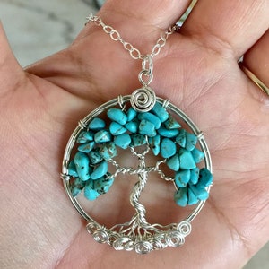 Turquoise Tree of Life Necklace Sterling Silver,wire Wrapped Turquoise ...