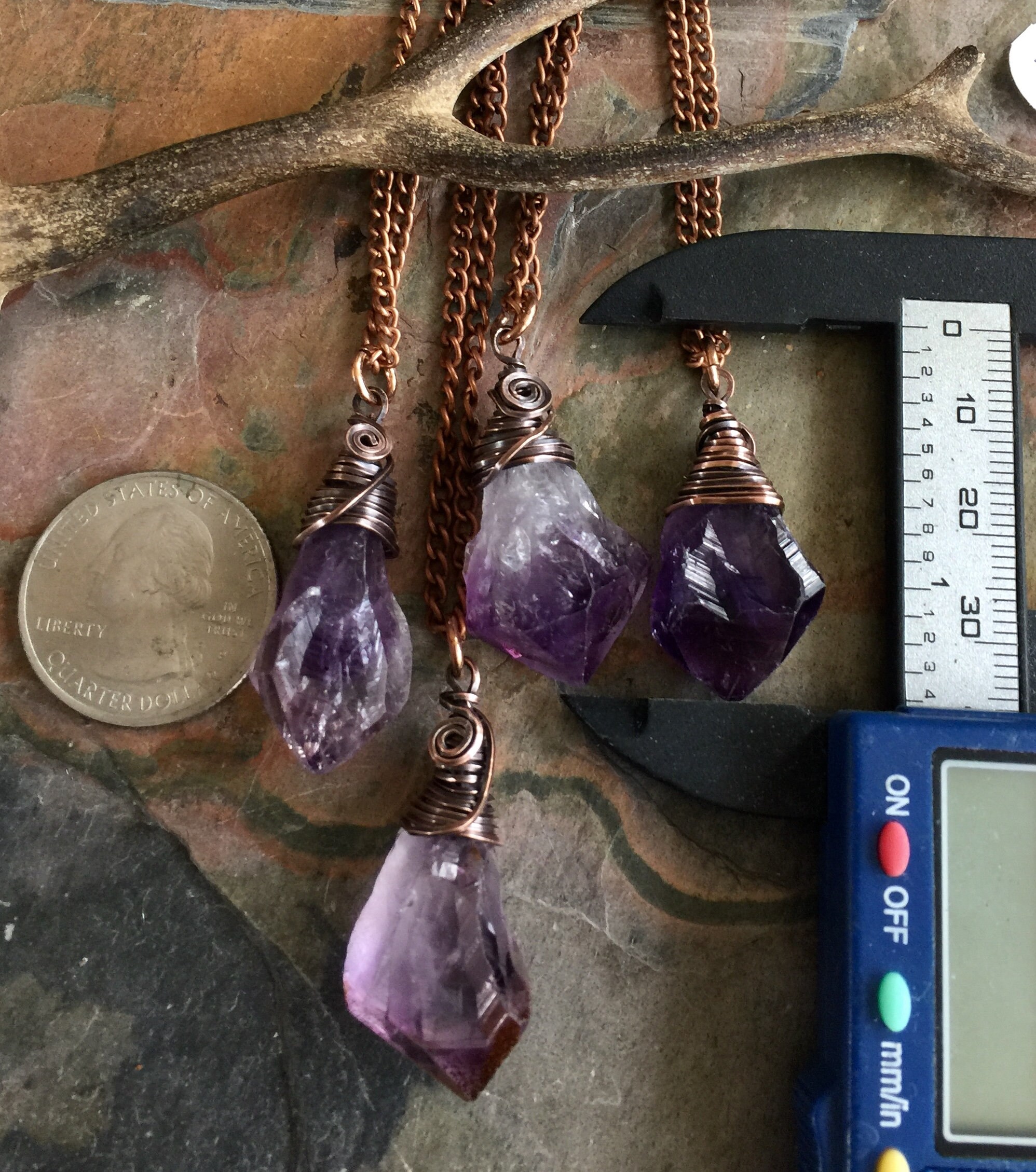Wire Wrapped Amethyst Necklace in Antiqued Copper,Amethyst Pendant ...