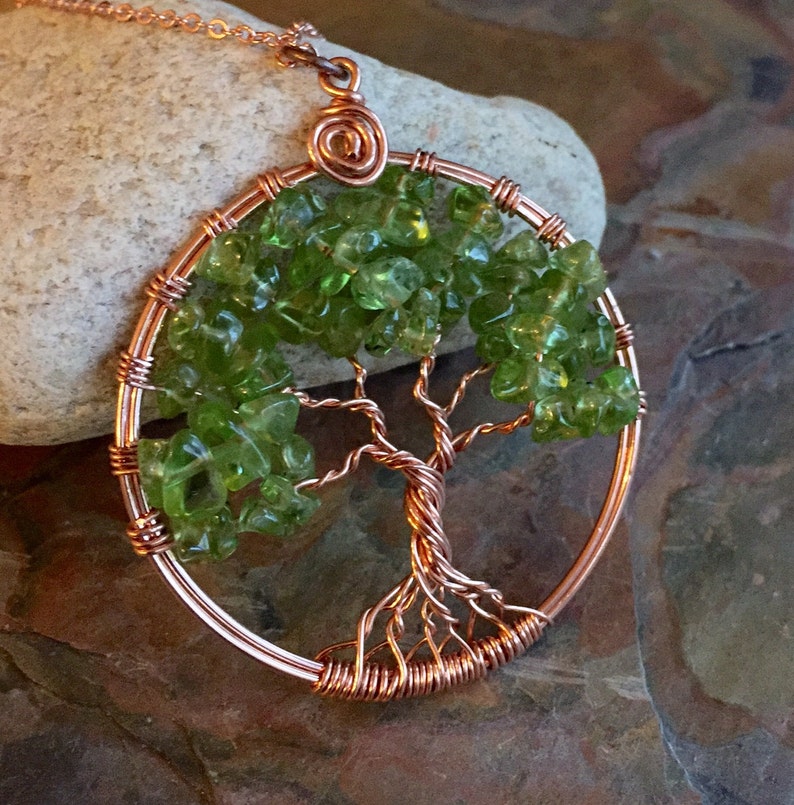 Copper Peridot Tree of Life Necklace Wire Wrapped Copper Tree | Etsy