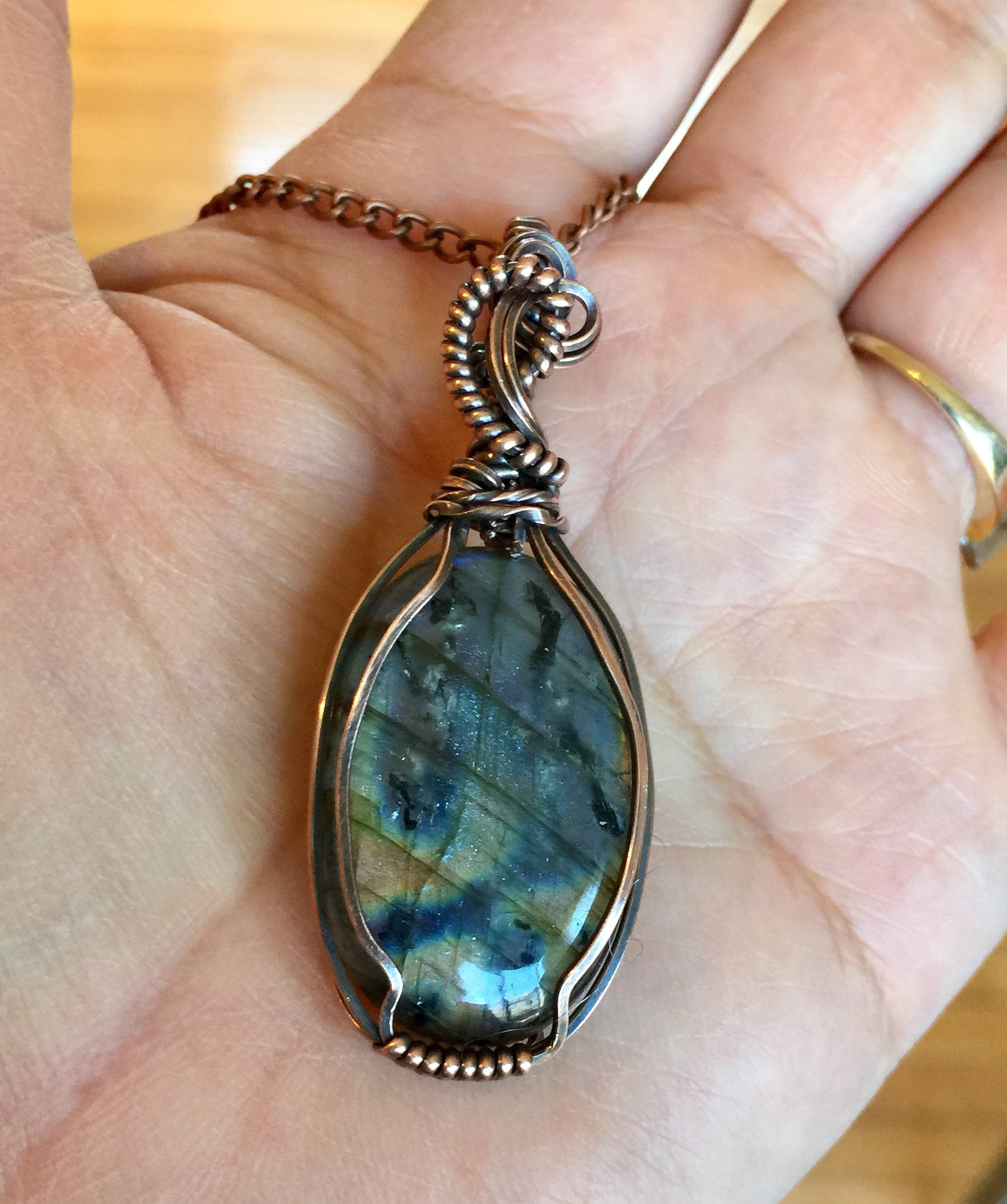 Wire Wrapped Labradorite Necklace,Wired Labradorite Pendant in antique ...