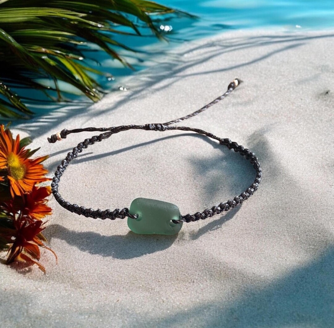 Macrame Bracelet, Hunter Green Sea Glass Bracelet, Adjustable Sea Glass ...