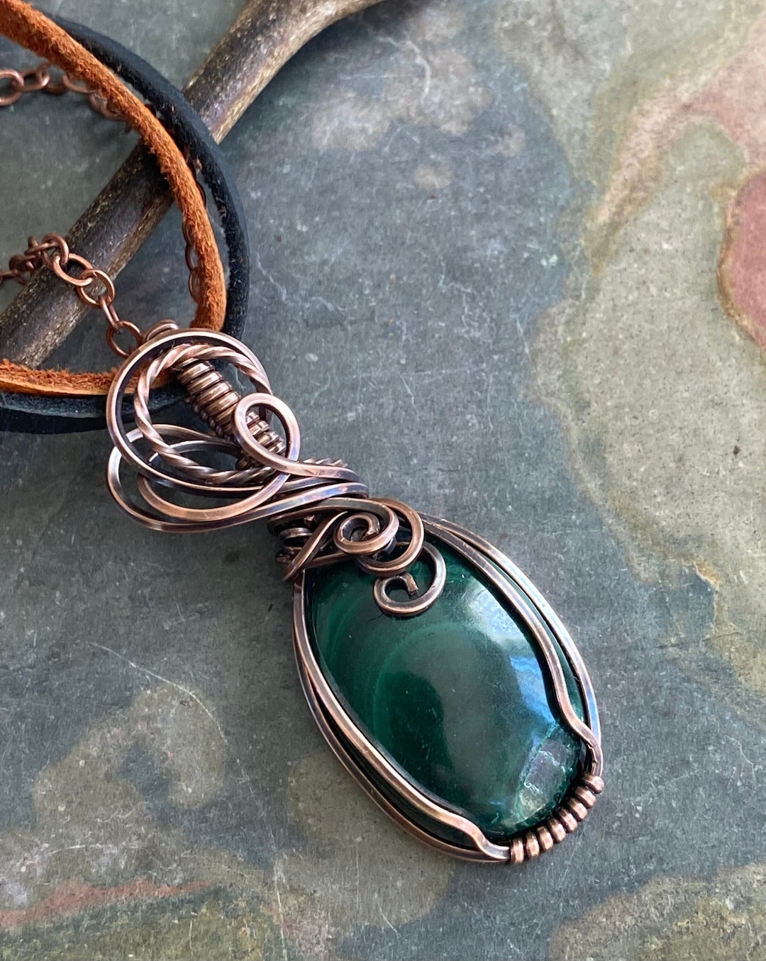 READY SHIP in 1 to 2 Days, Wire Wrapped Malachite Necklace,malachite Pendant Necklace, Green ...