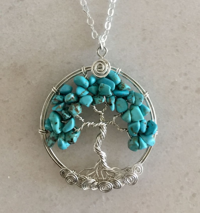 Turquoise Tree of Life Necklace: Sterling Silver Wire Wrapped Pendant ...