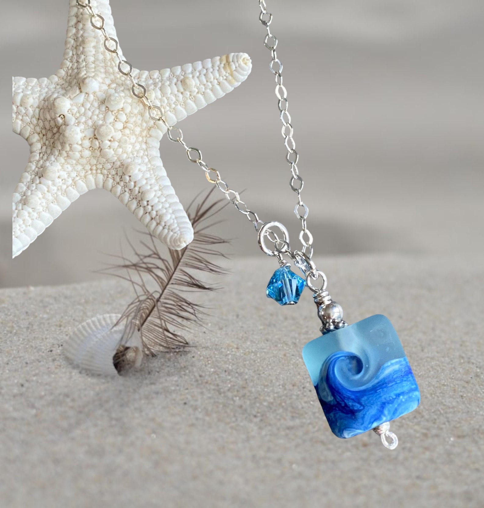 Ocean Beach Wave Necklace, Blue Beach Wave Necklace,ocean Wave Lampwork ...