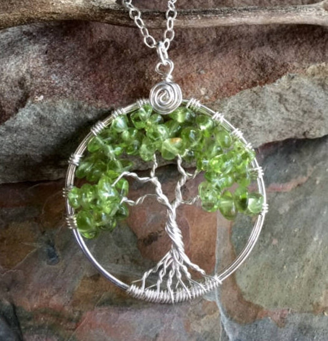 Peridot Tree of Life Pendant Necklace With Sterling Silver Chain wire ...