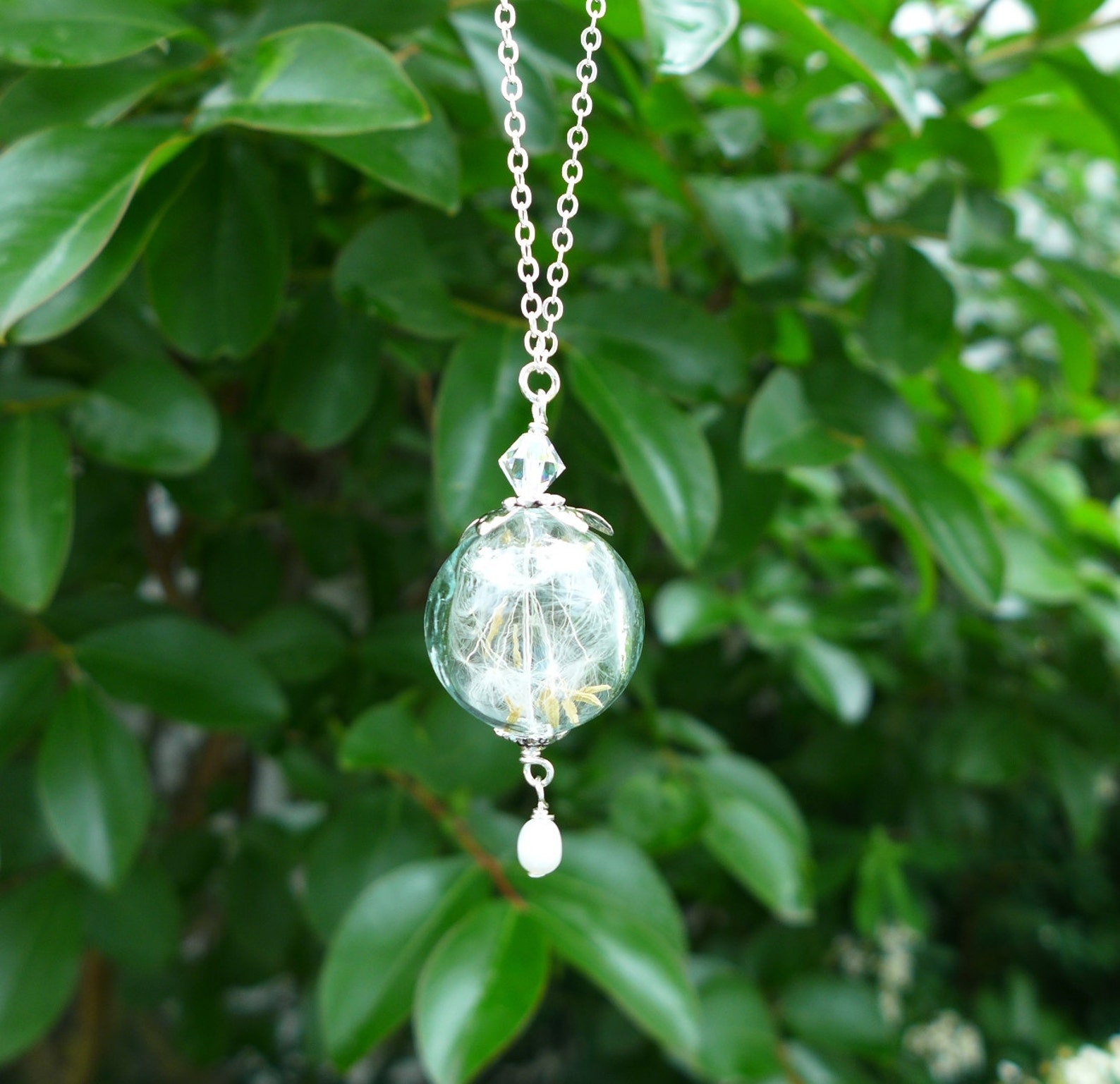 Dandelion Necklace With Sterling Silver Chain Real Dandelion - Etsy