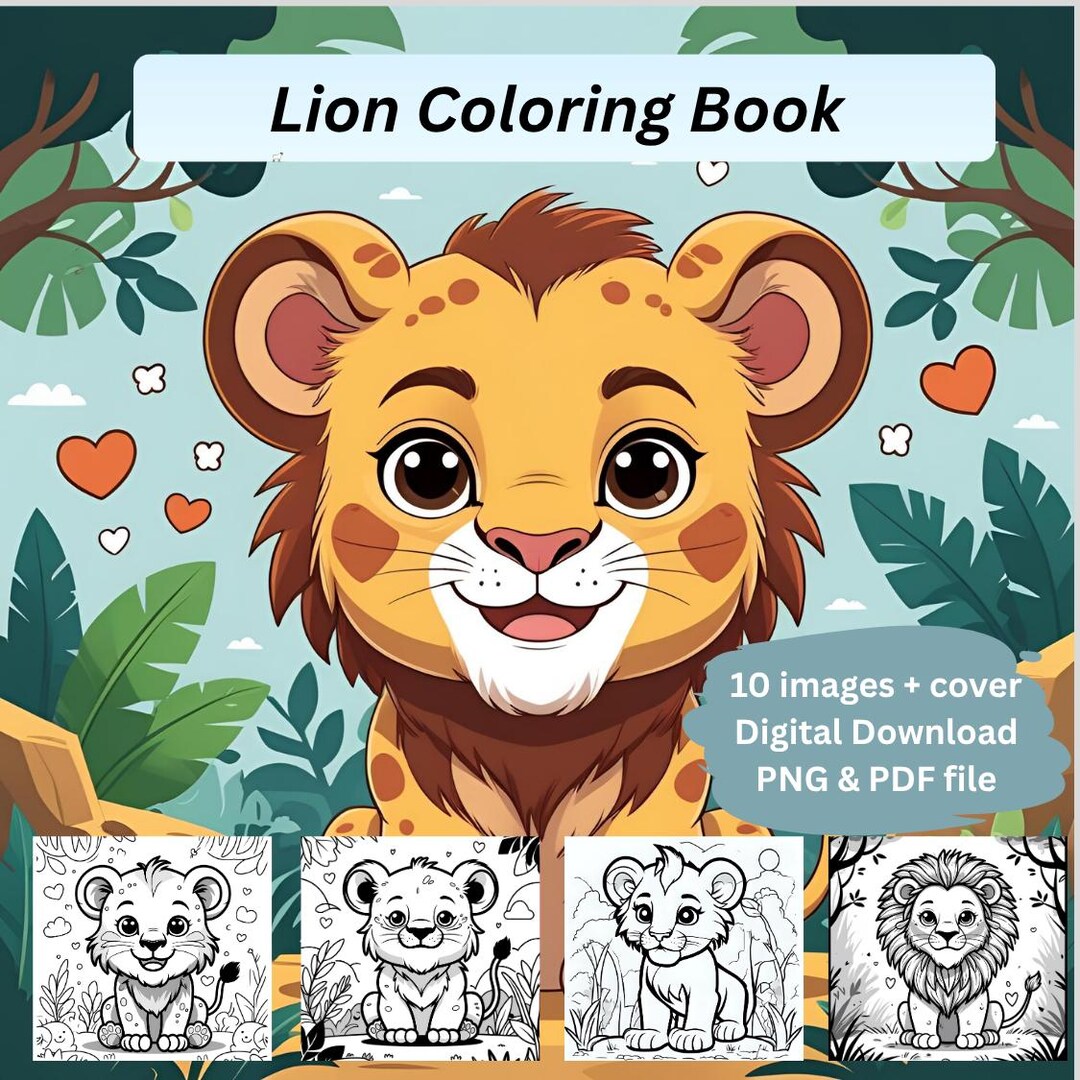 Lion Coloring Pages for Kids – 10 Printable Cute Lion Sheets – A4 PDF ...