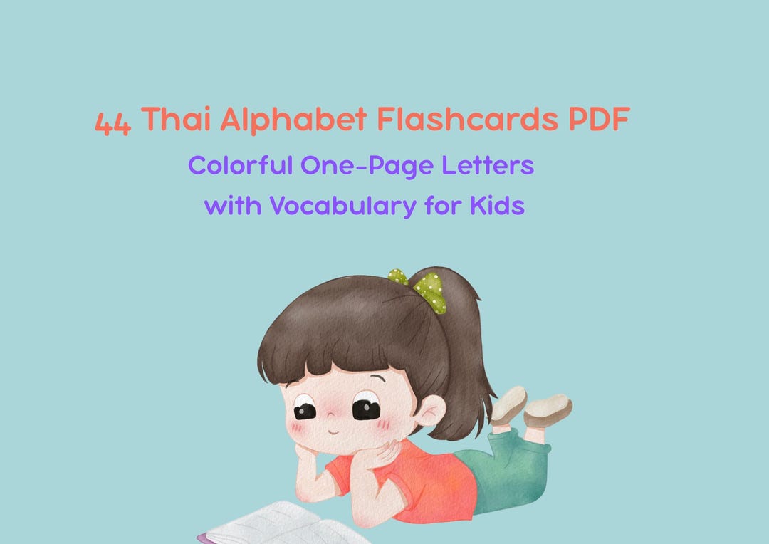 44 Thai Alphabet Flashcards PDF | Colorful One-page Letters With ...