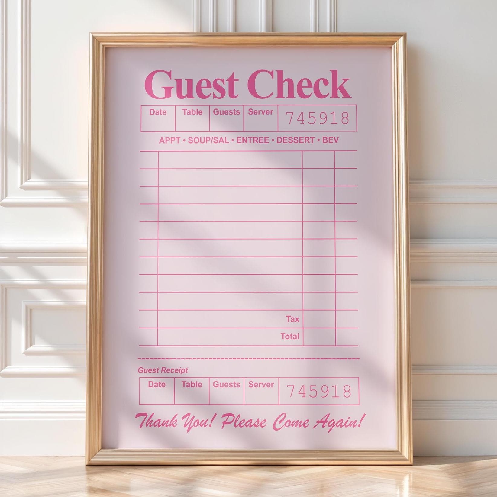 Blank Guest Check Print in Pink (digital Download), Retro Receipt ...