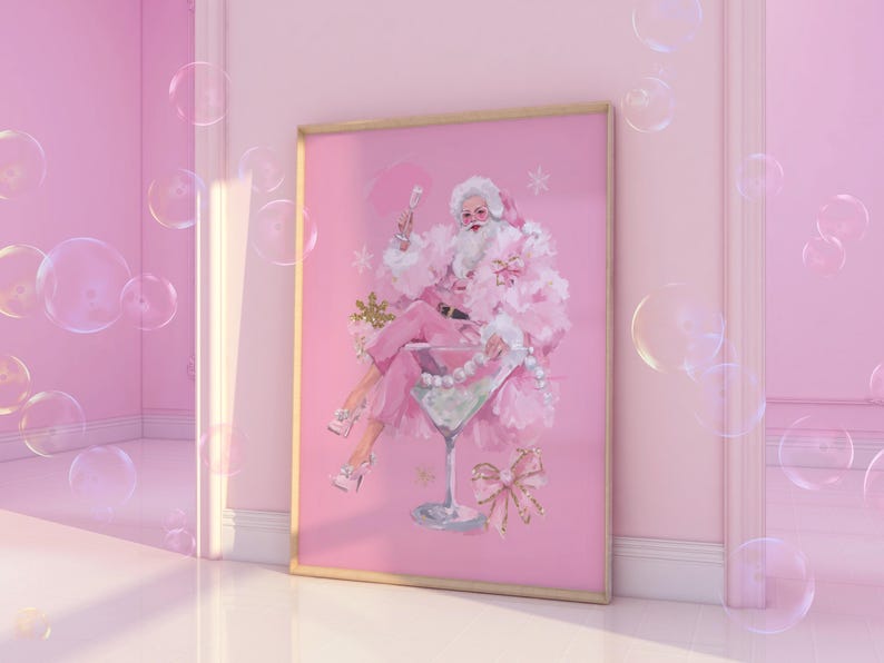 Glam Pink Girly Santa Printable (digital Download), Coquette Christmas ...