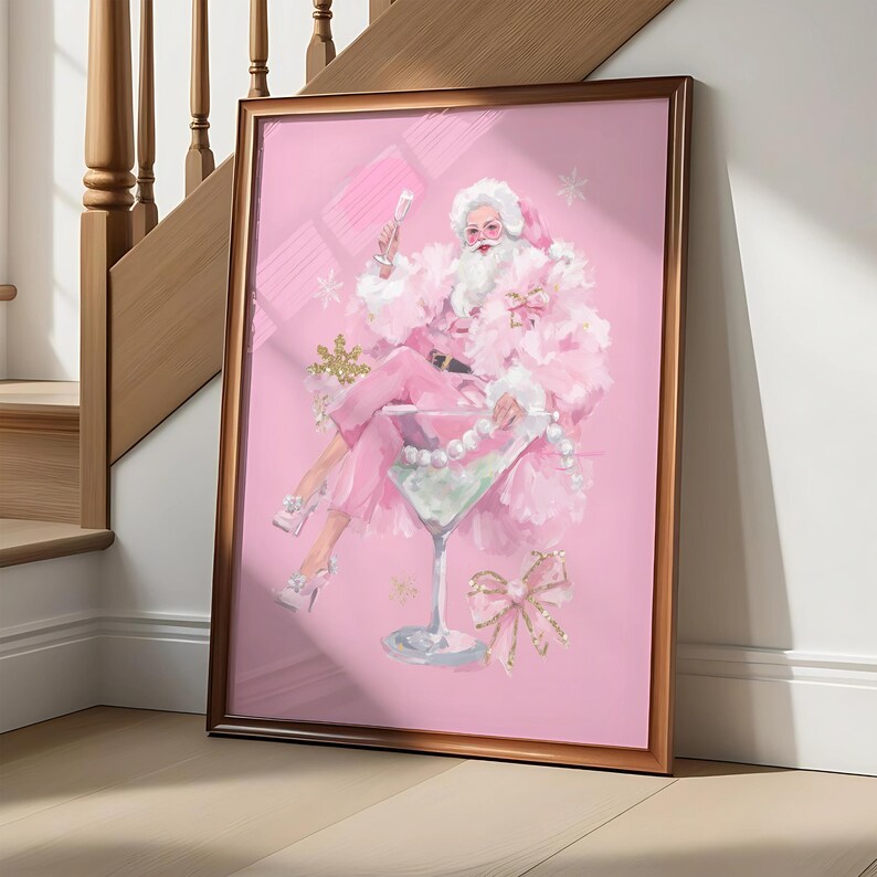 Glam Pink Girly Santa Printable (digital Download), Coquette Christmas ...