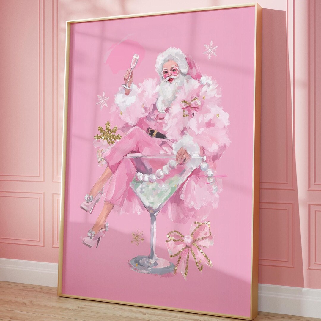 Glam Pink Girly Santa Printable (digital Download), Coquette Christmas ...