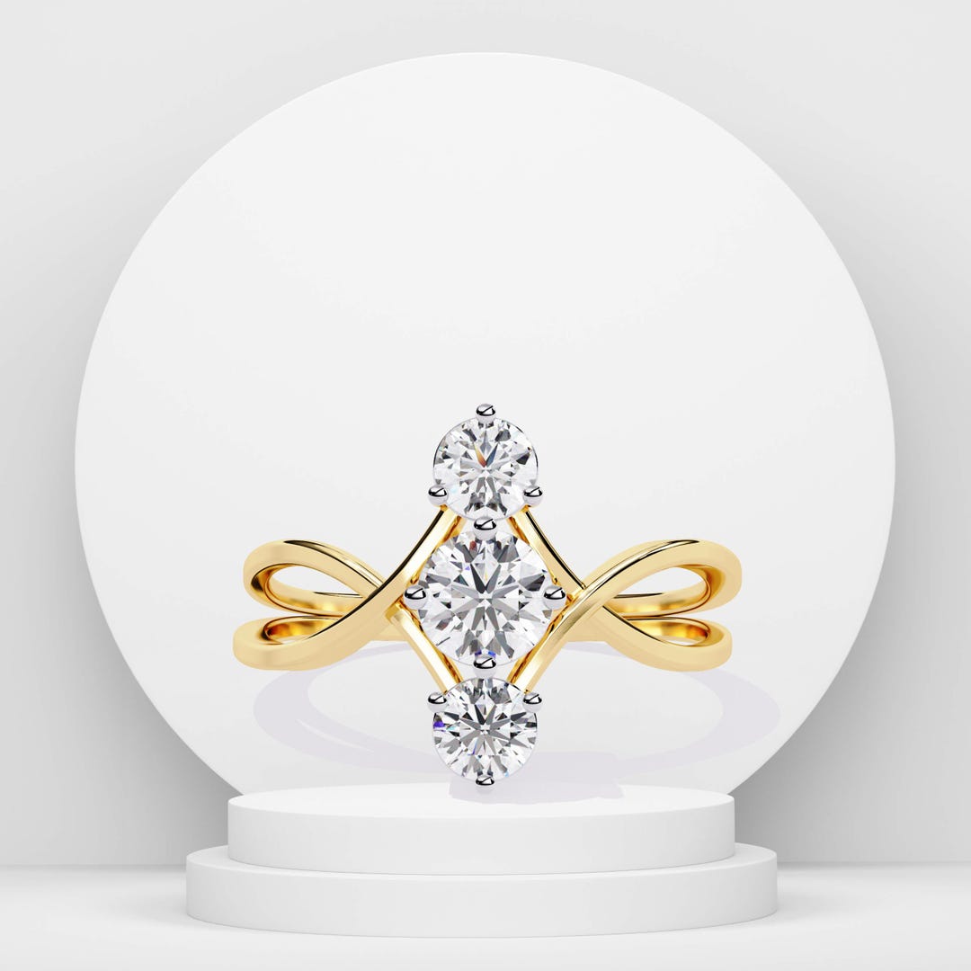 0.65 Ct Gold Vertical Three Stone Lab Grown Diamond Ring Diamond ...