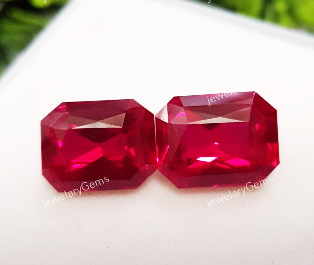 10 to 10 Ct 2 PC Red Ruby Emerald Shape Ring Size Loose Gemstone Red ...