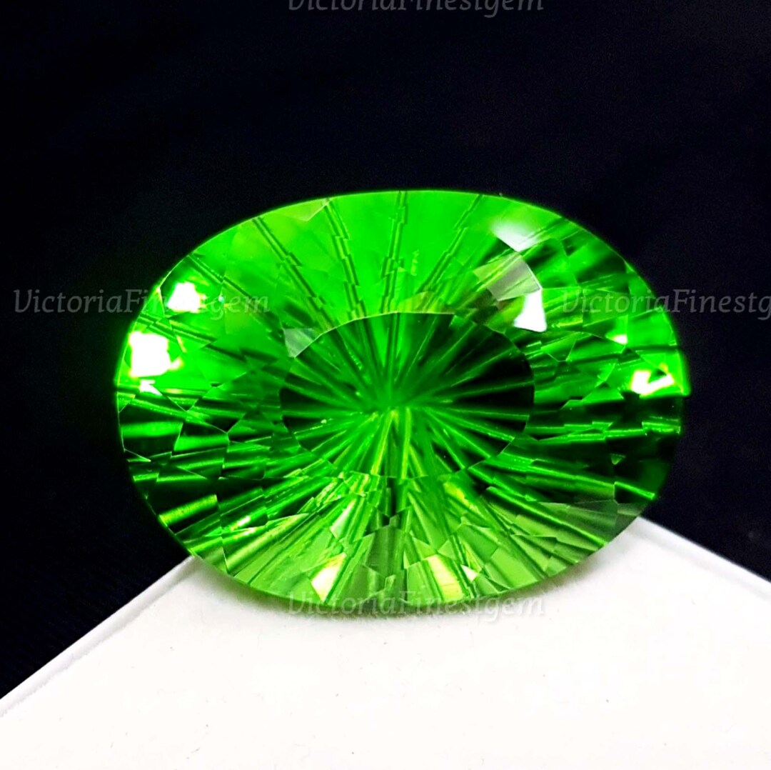 54 Ct 31x22x16 Mm Lab Grown Glass Green Topaz Lazar Cut Oval Loose ...