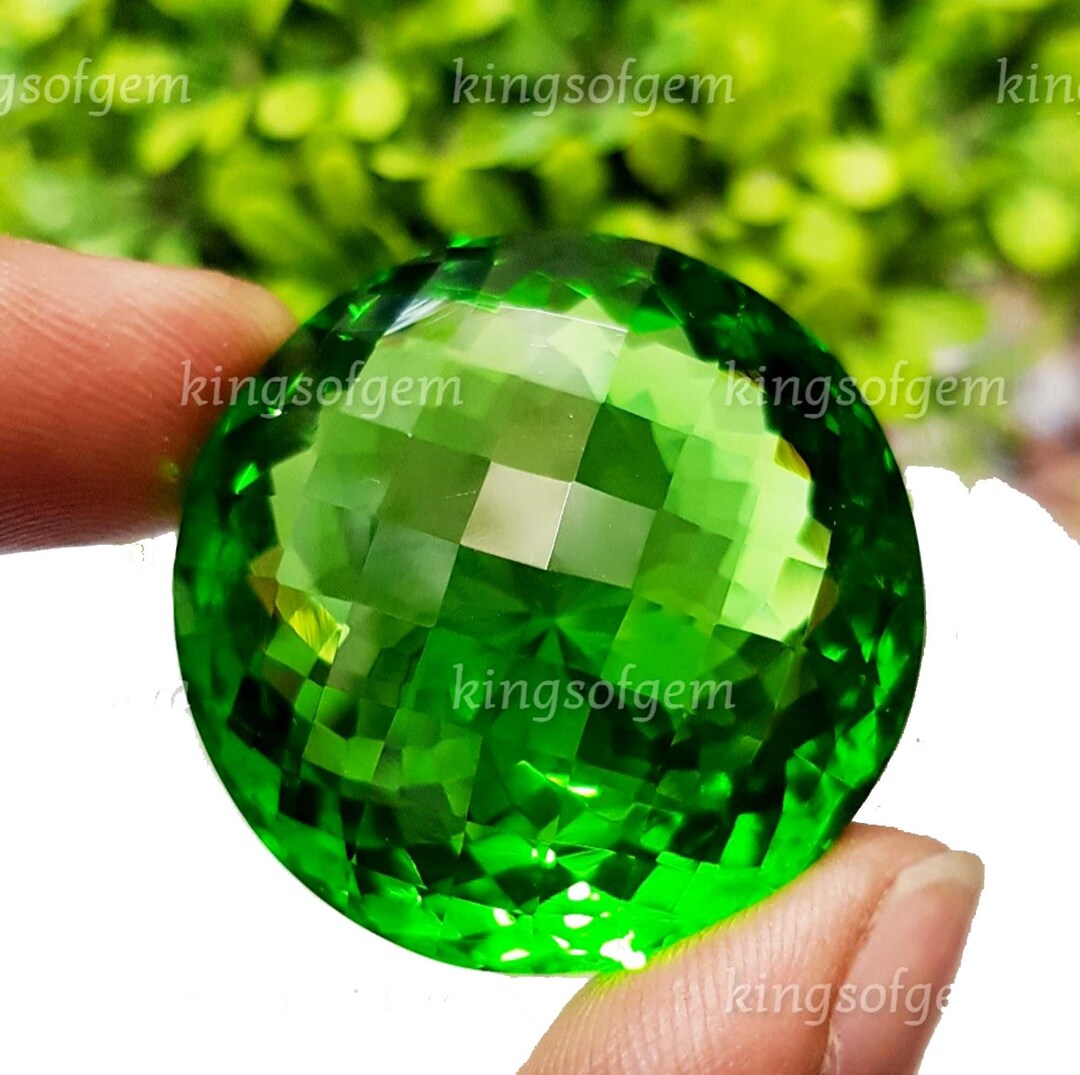 150 Ct Green Topaz Round Chekar Cut Lab-grown Glass Loose Gemstone ...