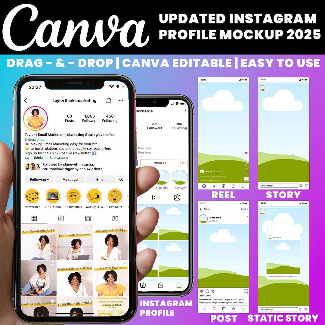 Instagram Profile Mockup Canva Template: Editable Social Media Kit ...