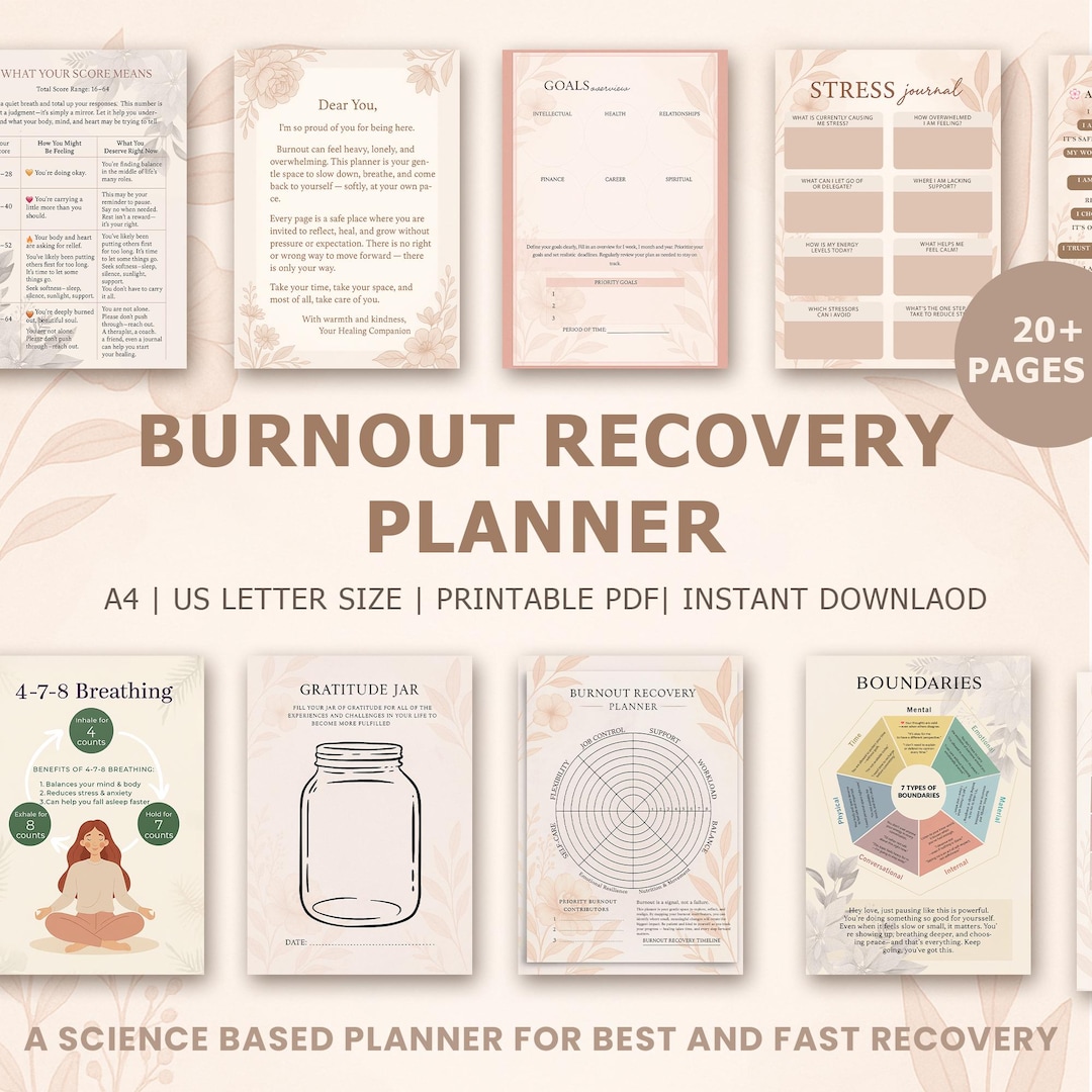 Burnout Healer Planner Template – Printable A4 Self-care, Stress ...