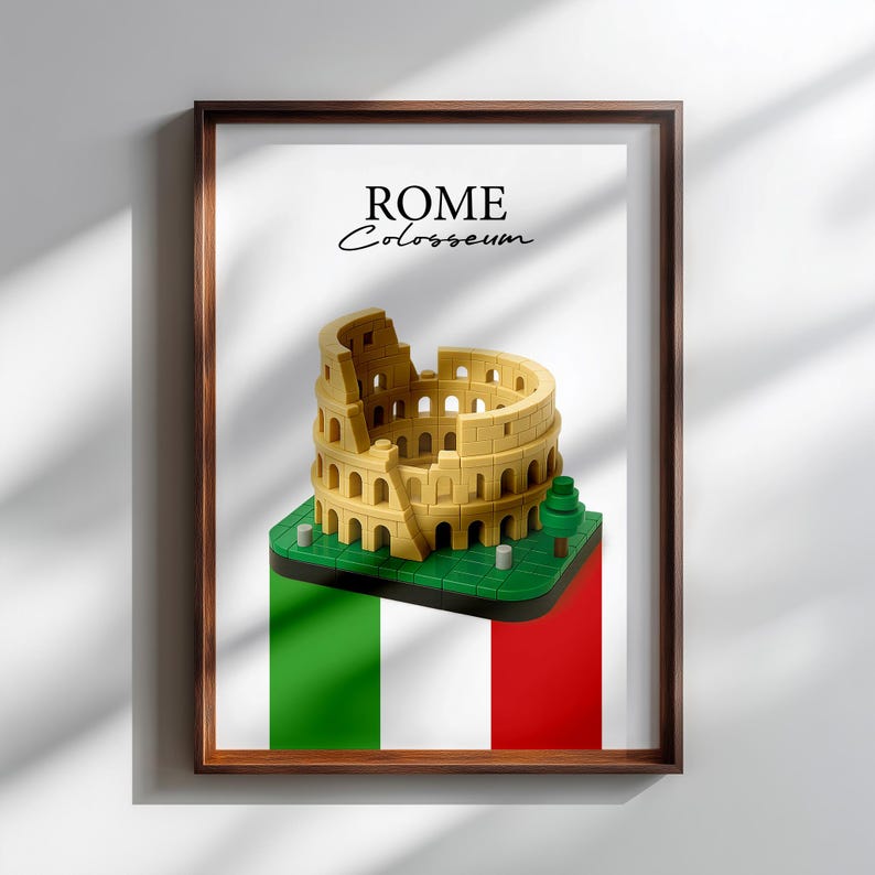 Colosseum Poster in Brick Style | Rome Landmark Wall Art | Digital ...