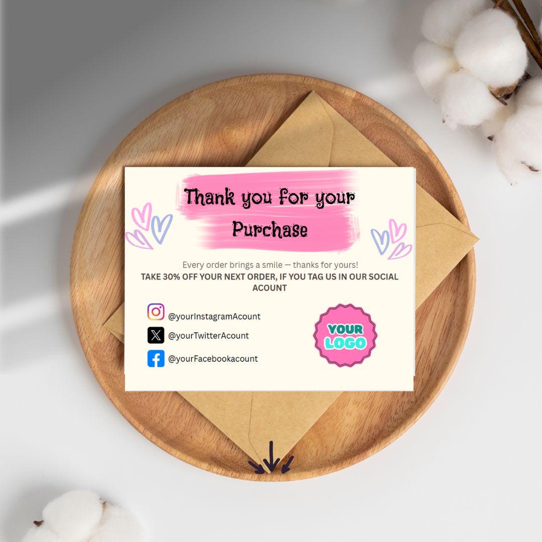 Thank You Card, DIY Marketing Card Template Design, Thank You for Your ...