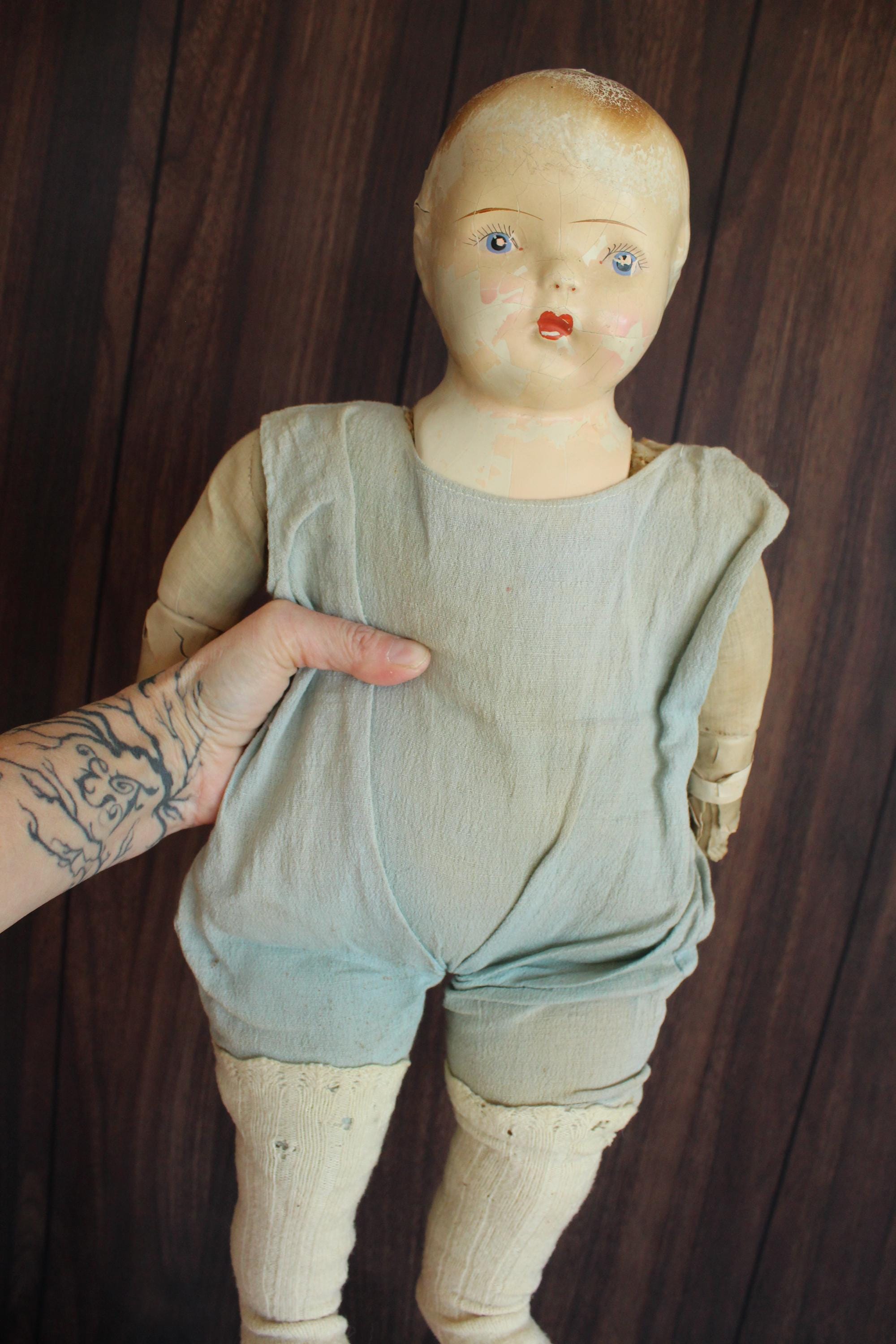 Vintage 1920s 1930s Creepy Doll, Life Size Cloth Body, Composition Head ...