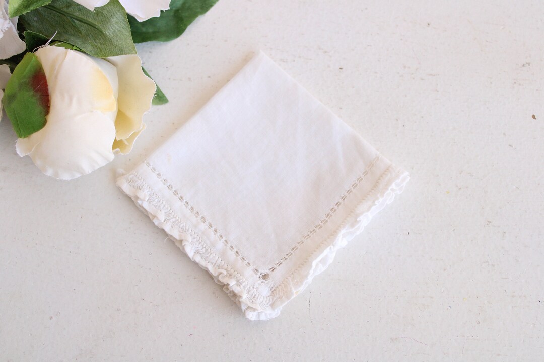 Vintage 1920s 1930s Handkerchief, White Linen With Cutwork, Hankie or ...