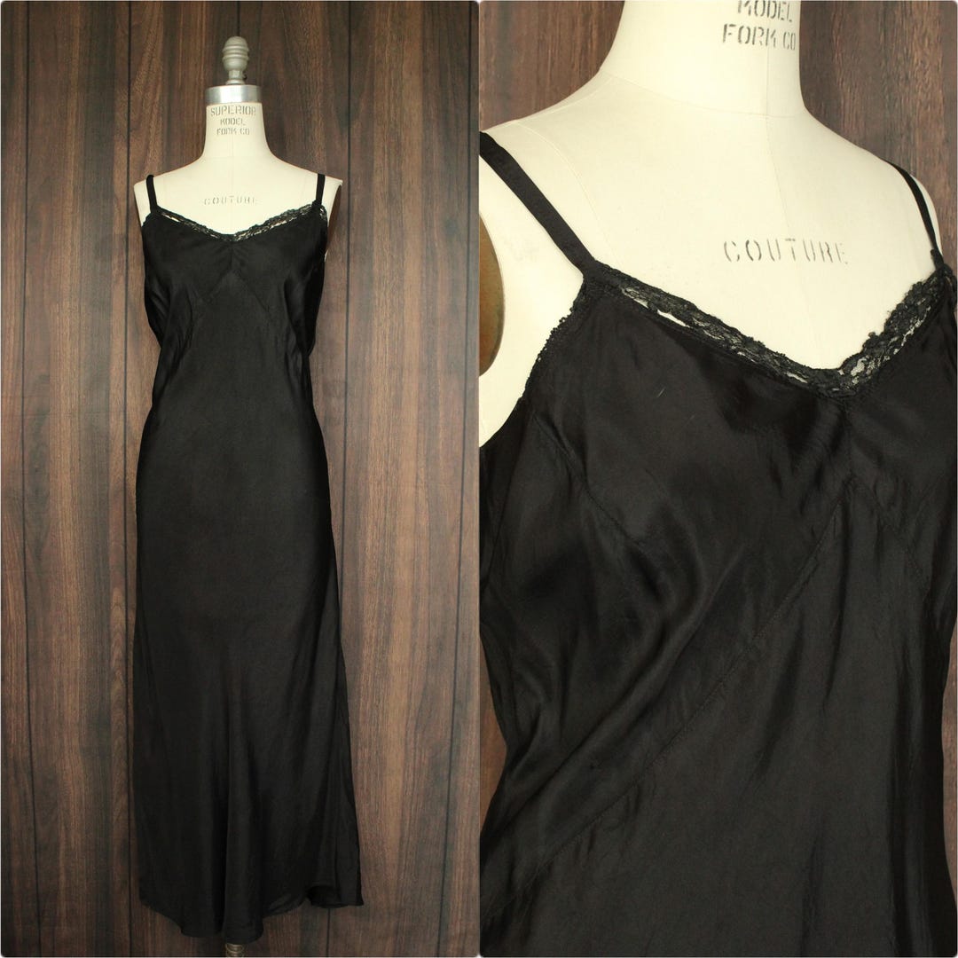 Vintage 1940s 1950s Full Slip, Volup Size Black Acetate With Lace Trim ...