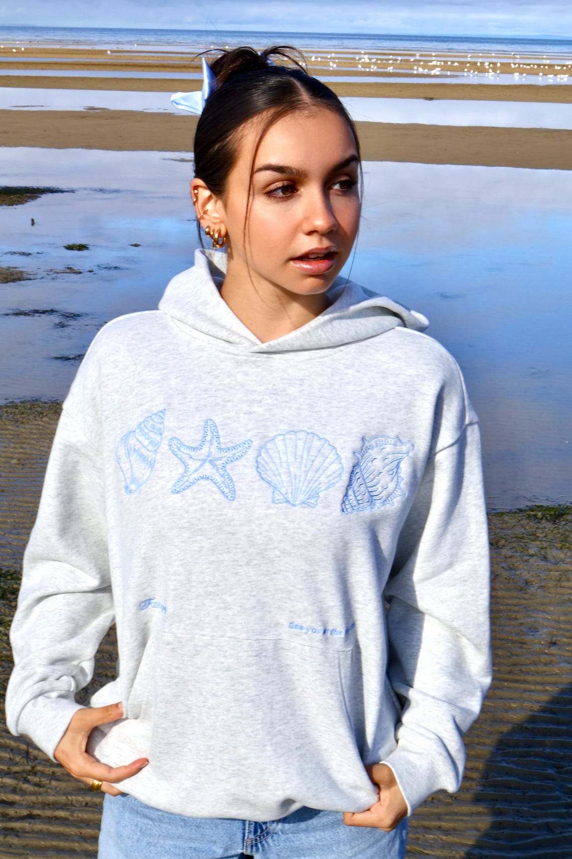 Embroidered Starfish Seashell Beach Days Coastal Boho Navy Premium ...