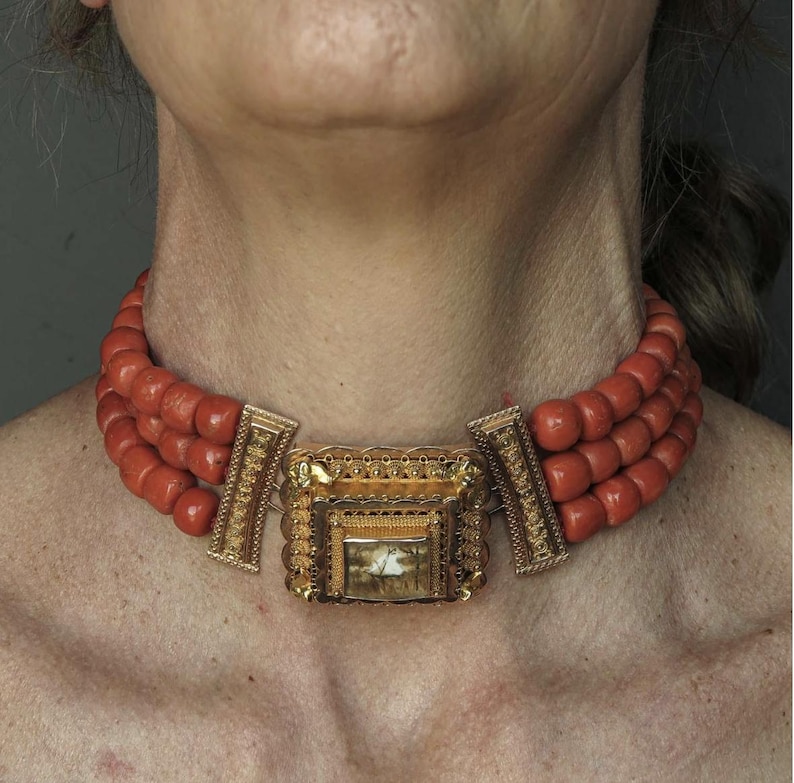 Antique Red Coral Necklace: 19th Century Volendam Dutch 14K Gold Clasp ...