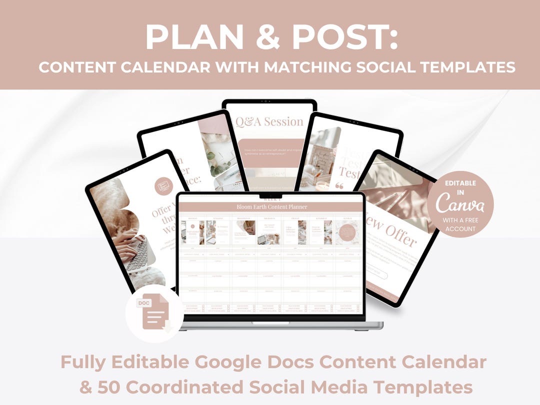 Social Media Planner: Google Docs Calendar & Canva Templates (digital ...