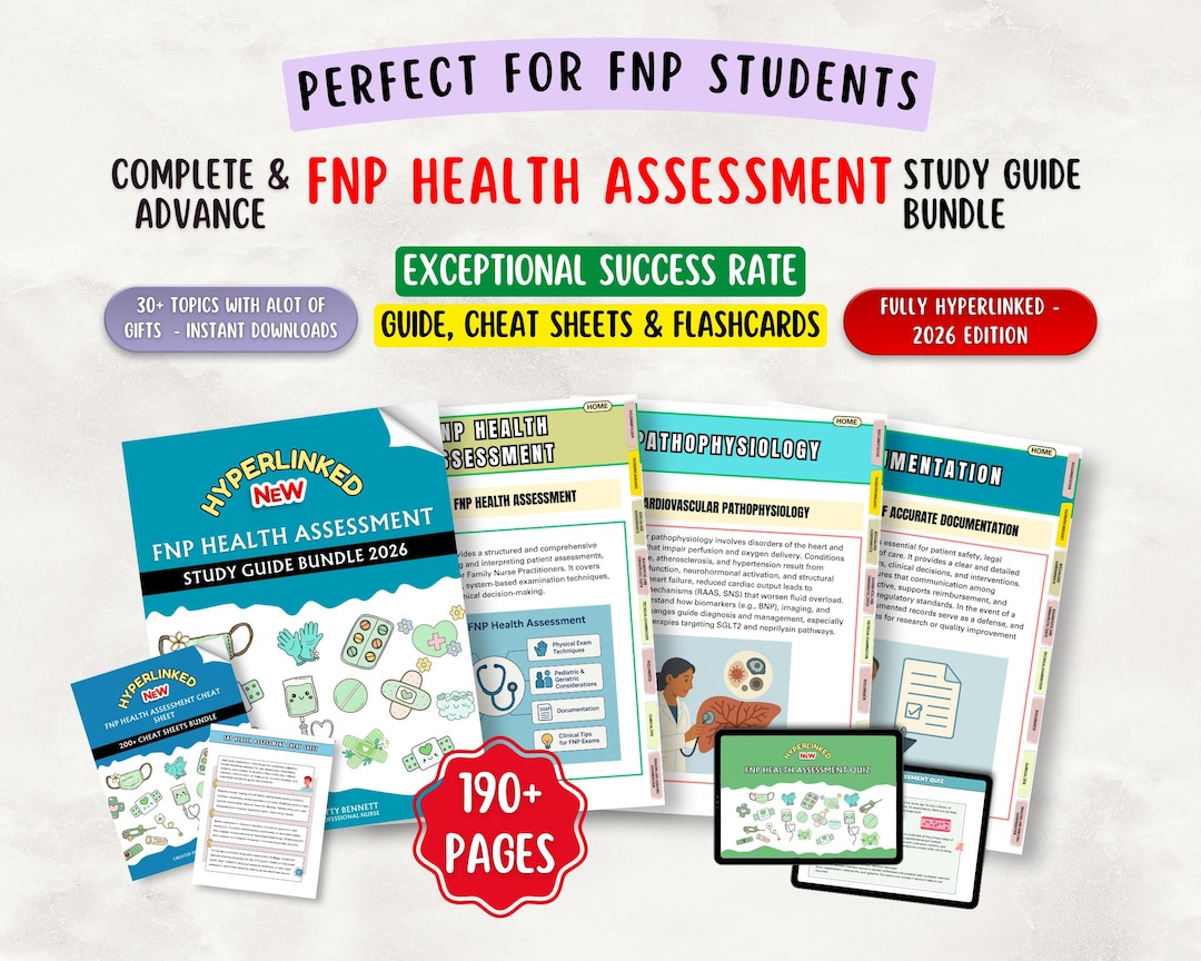 FNP Health Assessment Study Guide, 195+ Pages, Cheat Sheet & Flashcards ...