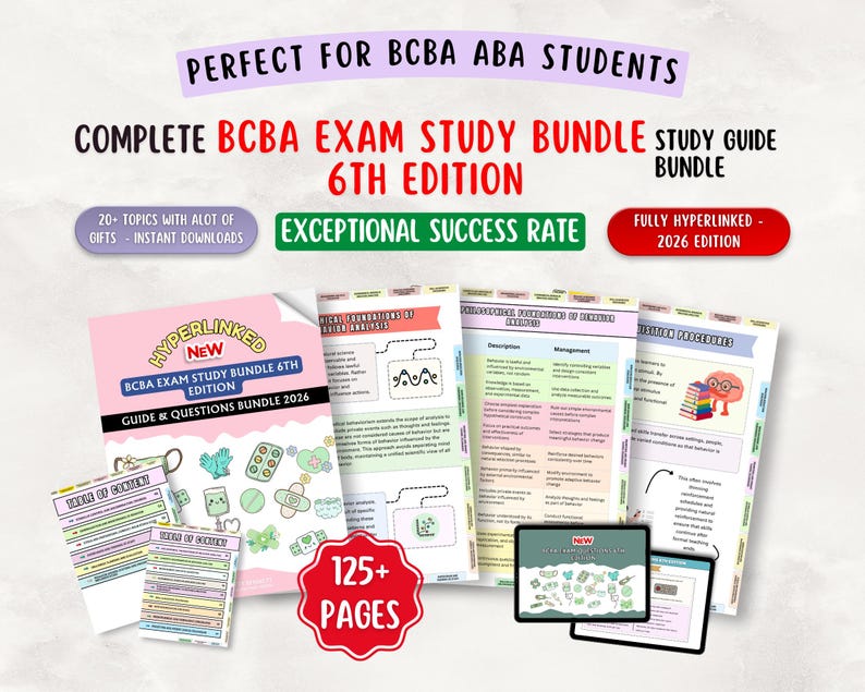BCBA Exam Study & Quiz Flashcards, 6th Edition ABA, 125+ Pages ...