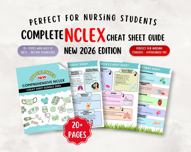 100+ Nclex Cheat Sheet 20+ Pages, Nursing Study Guide 2025-26 (digital ...