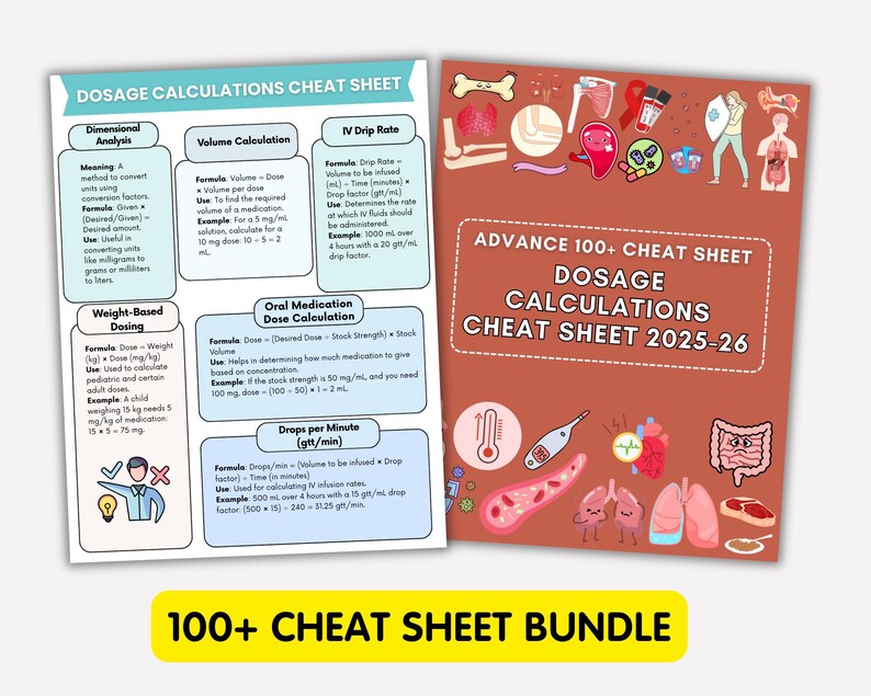 100+ Dosage Calculations Cheat Sheet 20+ Pages, Nursing Study Guide ...